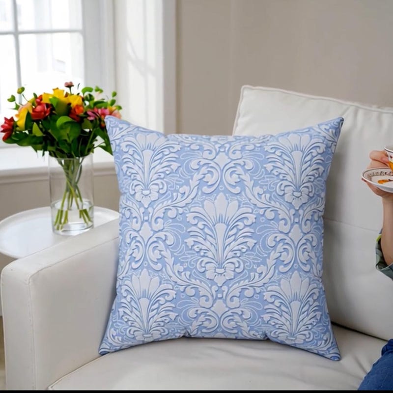 Blue Damask Pillow - Etsy