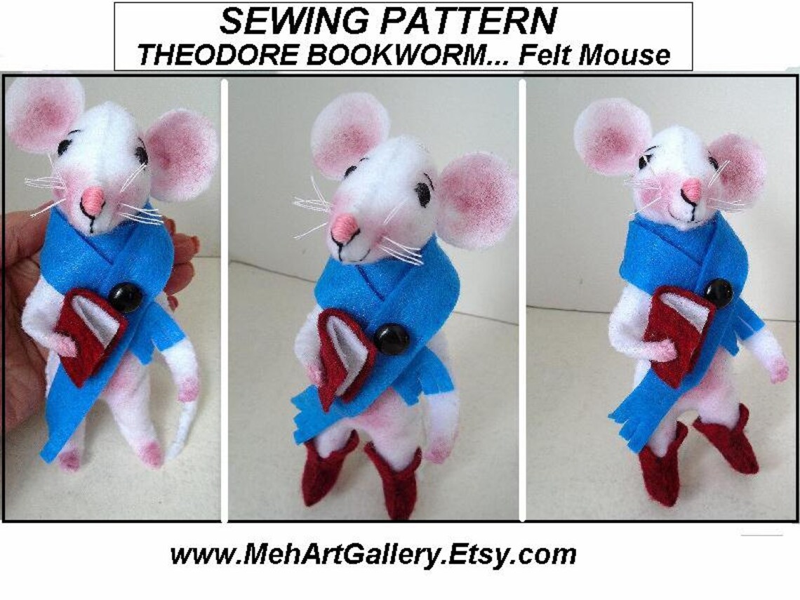 FELT MOUSE PATTERN, Pdf Sewing Pattern, Felt Miniatures, Soft Sculpture Stuffed Fiber Art ...