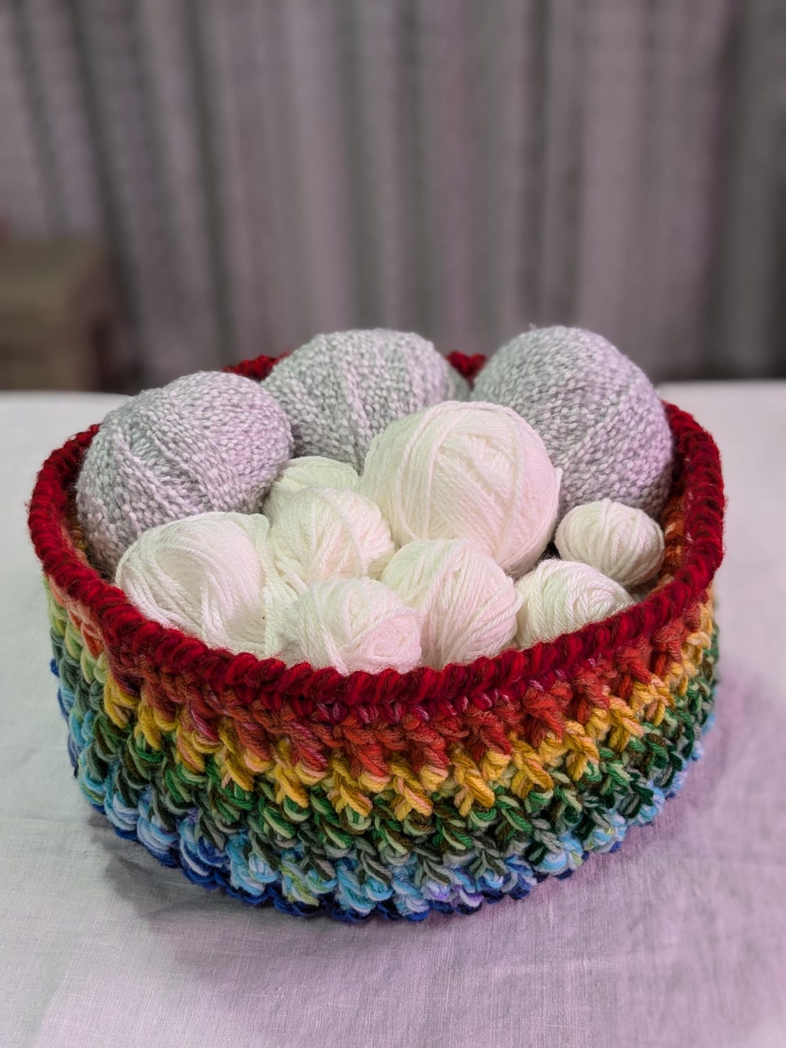 Rainbow Crochet Basket Upcycled Storage - Etsy