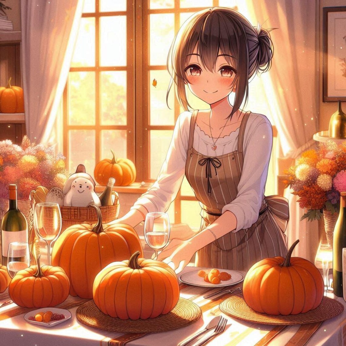 Thanksgiving Anime Art Family Girl Boy Grandma & Grandpa Animated ...