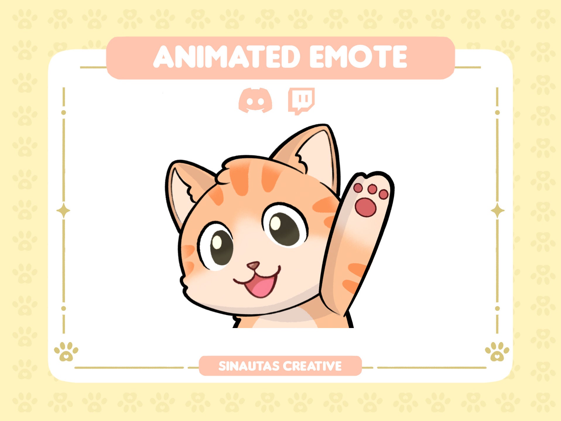 Animated Emote Chibi White Orange Cat Waving Hello Emote / Hi Emote ...