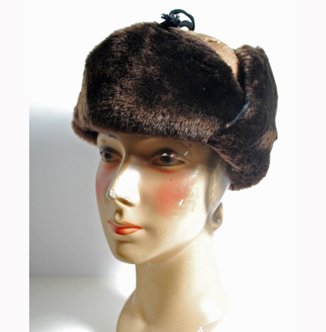 Vintage Sheepskin Fur Winter Tracker Hat/ Sheepskin and Lamb/ "nurseys ...