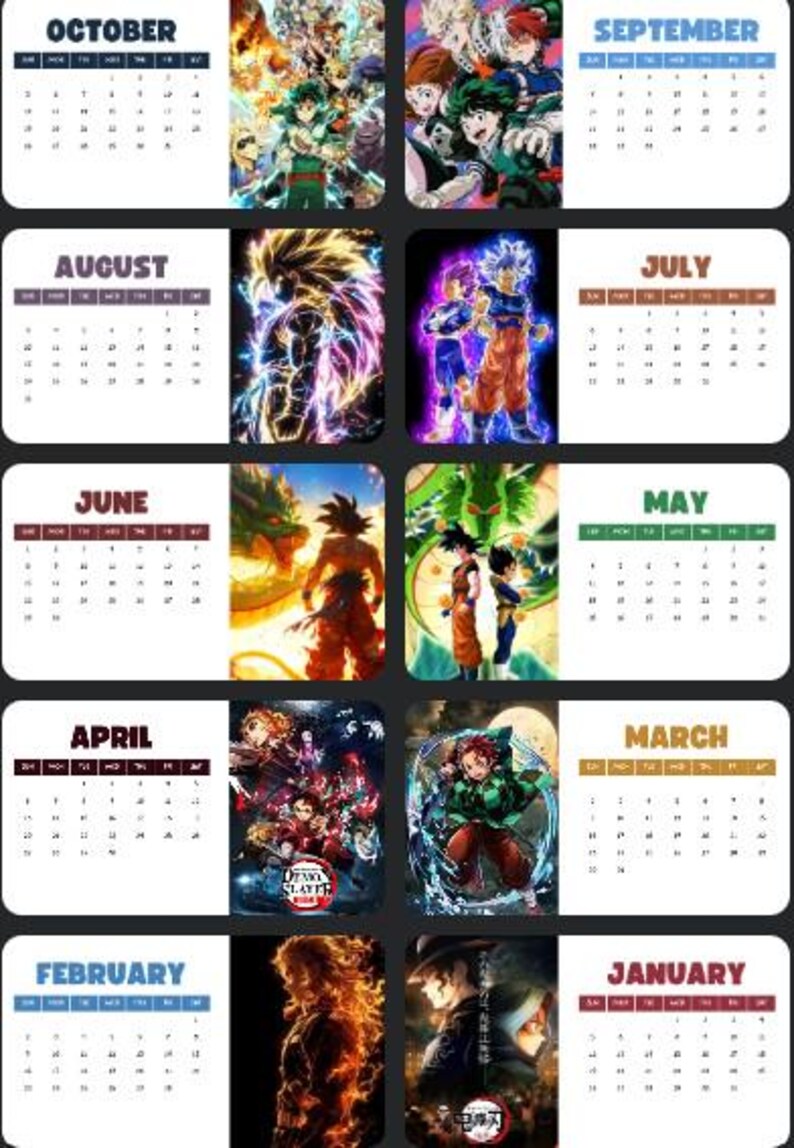 Anime Desk Calendar 2025, MHA, Demon Slayer, Dragon Ball Calendar - Etsy