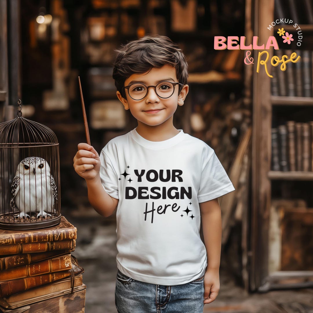 Kid's Wizard T-shirt Mockup, Kid's White T-shirt Mockup, Latino Boy ...