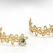 14k Gold Flowers Earrings, Half Hoop Earrings, Blue Topaz Gemstones ...