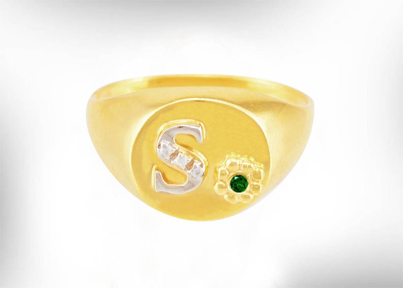 Initial Diamonds Letter Ring Gold Plated Silver Signet Ring - Etsy