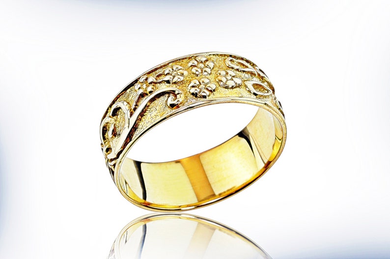 Unique 14k Gold Wedding Ring Vintage Engraved Flowers Bridal - Etsy
