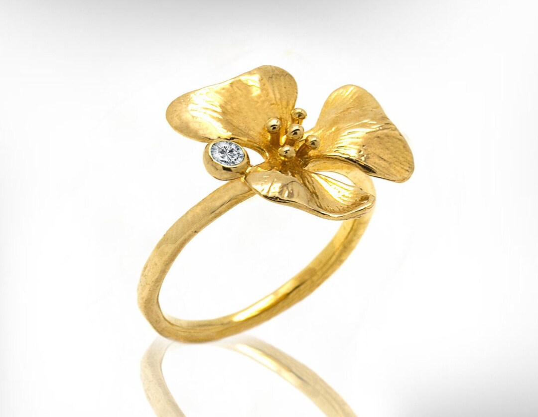Handmade Gold Orchid Ring: CZ Gemstone Floral Statement Women Ring. - Etsy