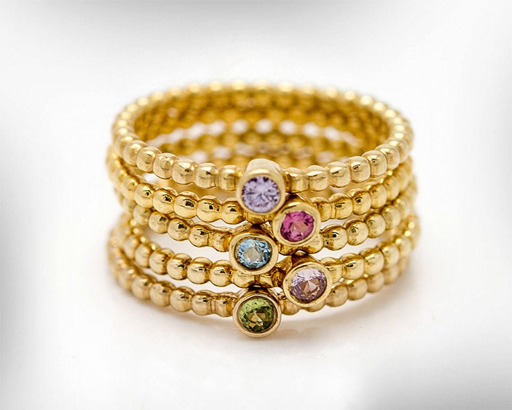 5 Gold Stacking Birthstones Rings February April August - Etsy