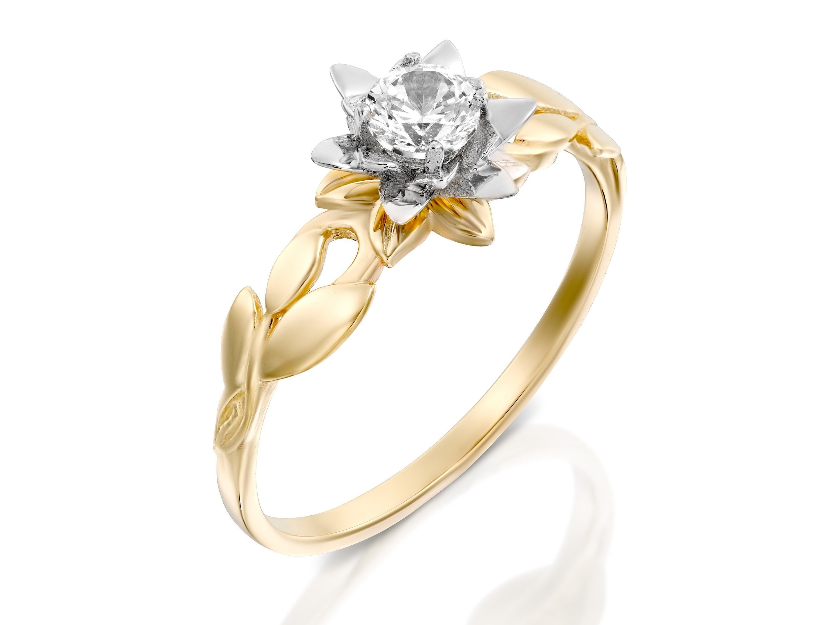 Unique Flower Engagement Ring 14/18k Gold Nature Inspired | Etsy