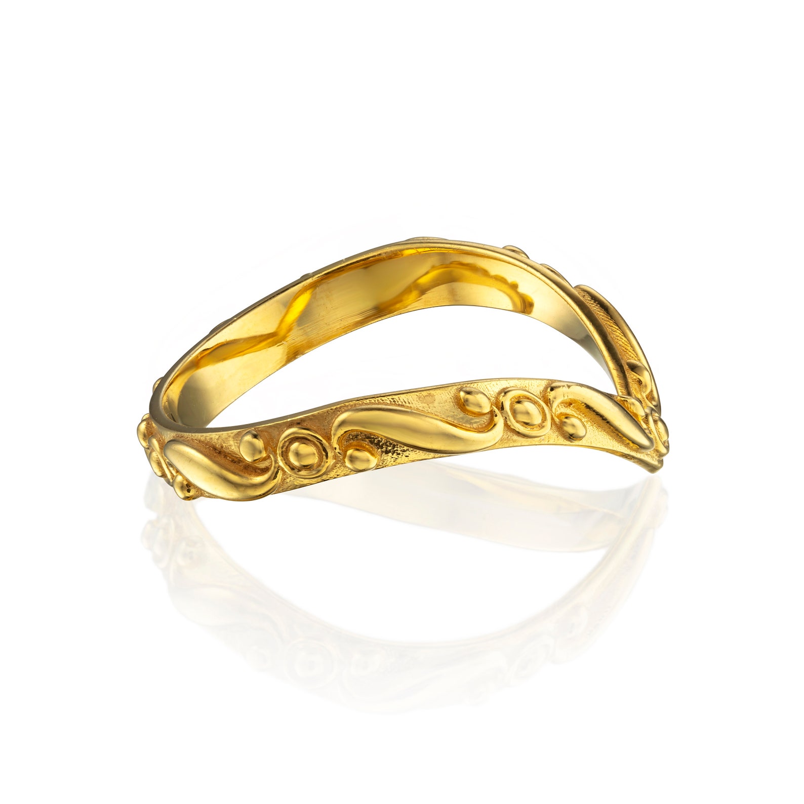 Gold Curved Wedding Band Wedding Band Stacking Ring Chevron - Etsy
