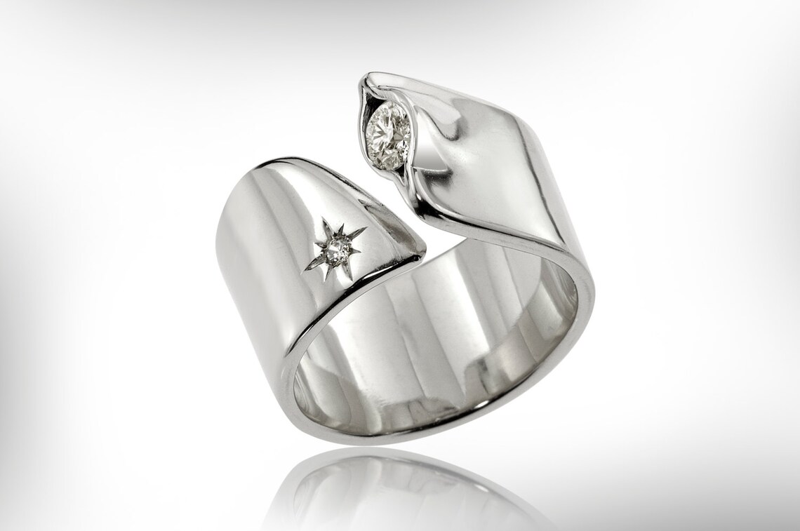 Unique White Gold Ring Wide Engagement Ring Unique Blue | Etsy