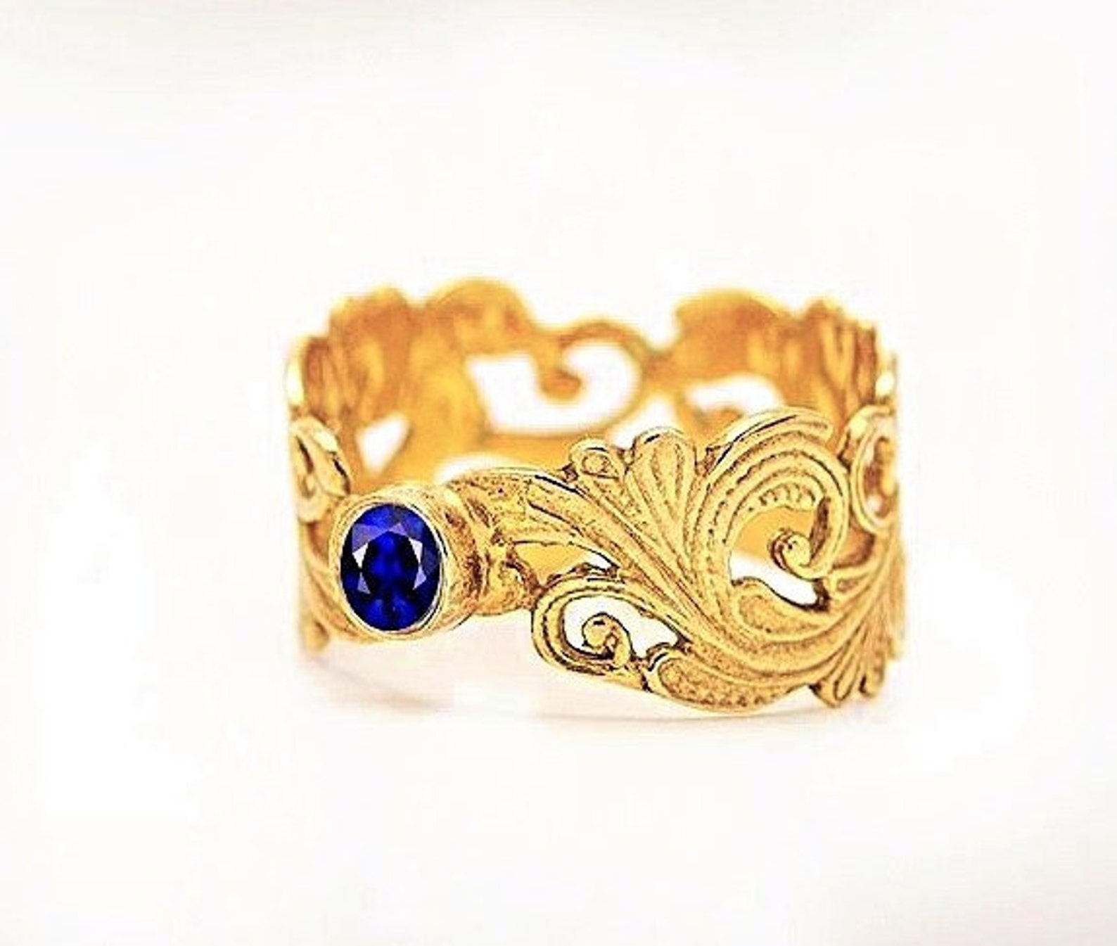 Vintage Style Women Ring Gold September Birthstone Sapphire - Etsy