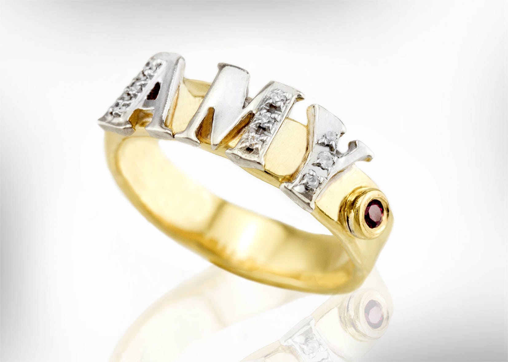 Gold and Diamond Wedding Name Ring Name Wedding Ring for | Etsy