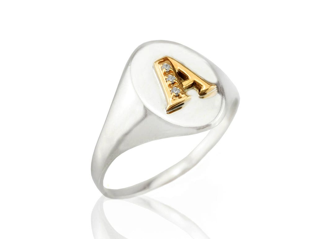 Signet Ring Silver, Initial Letter Ring for Men, Personalized Alphabet ...