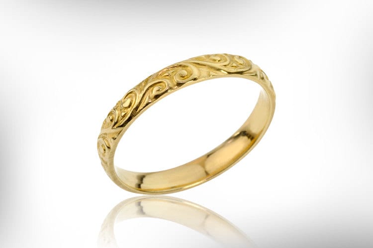 14k Gold Wedding Band Engraved Wedding Band Art Deco Wedding | Etsy