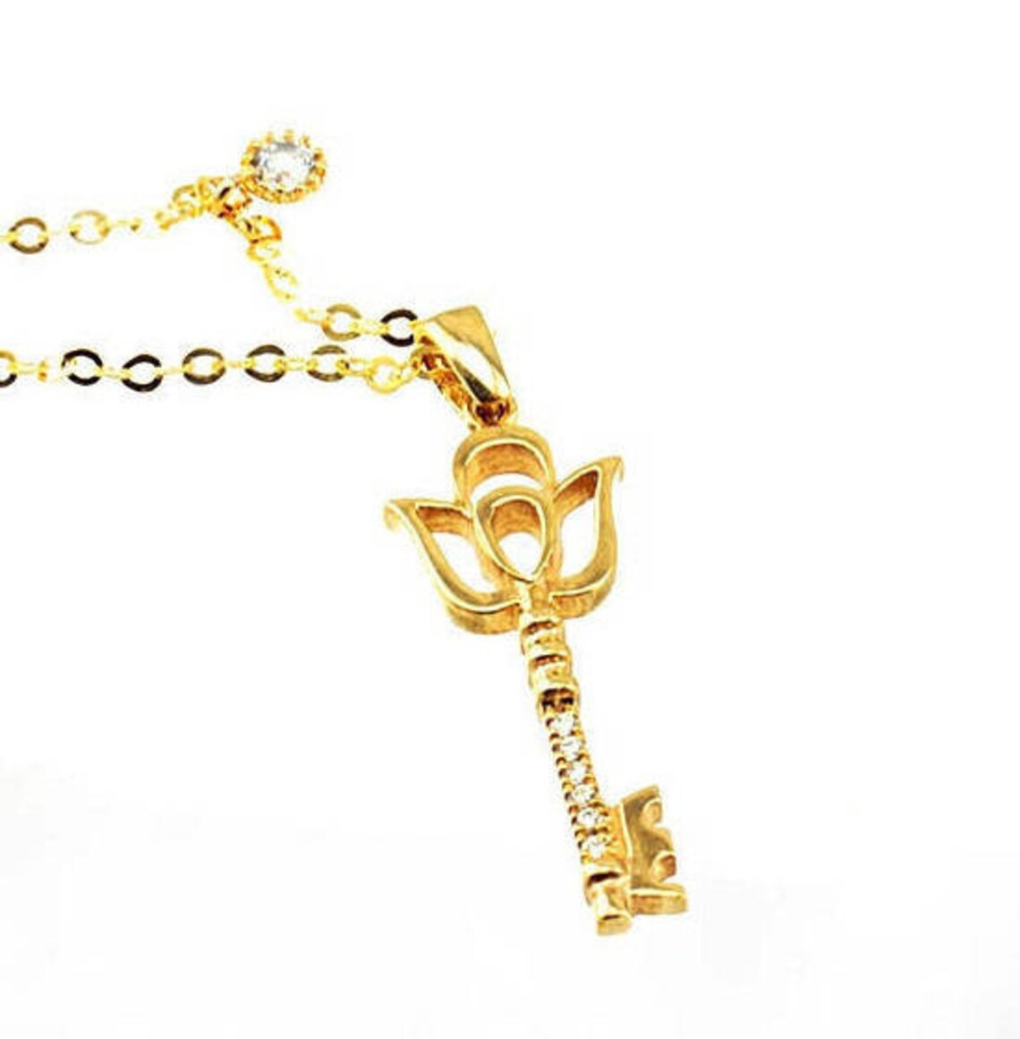 Key Pendant Necklace Women Gold and Diamonds Necklace 14k or - Etsy