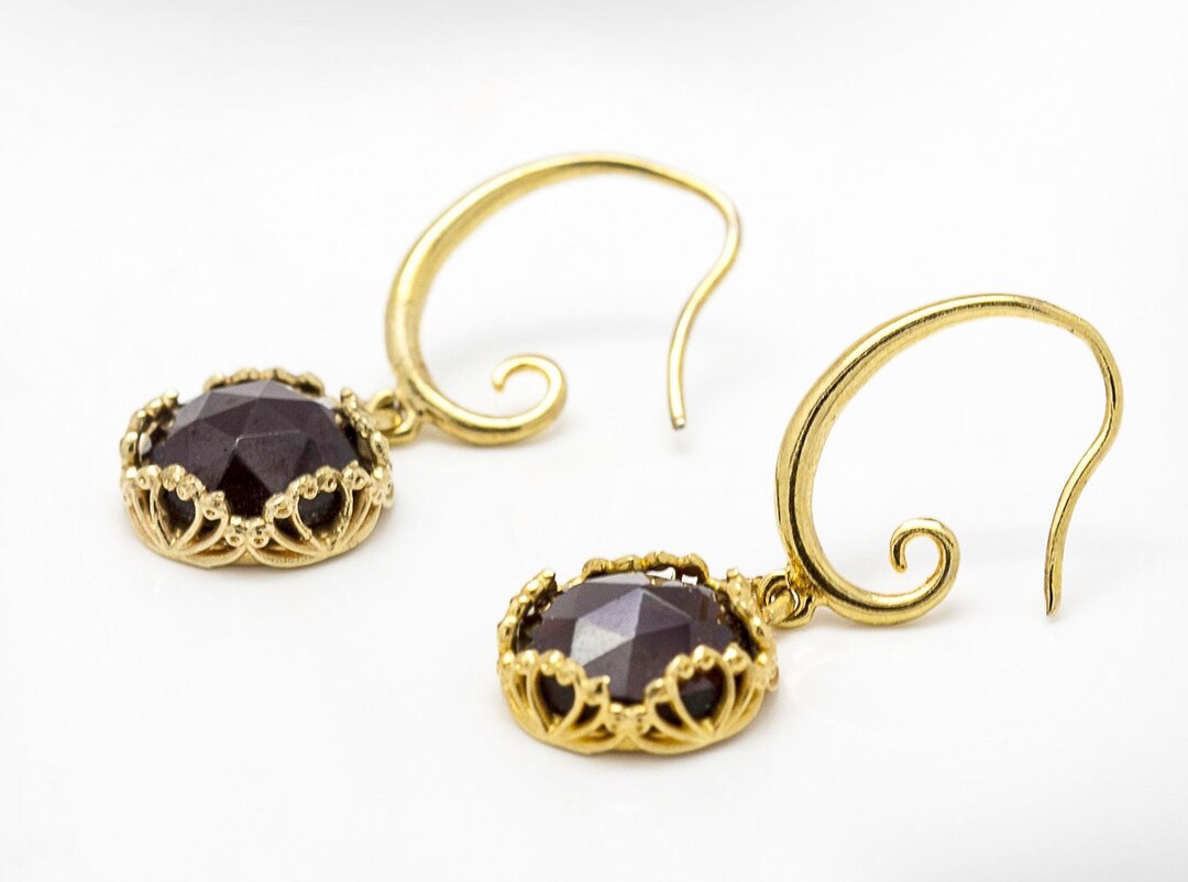 Women Solid Gold Earrings Vintage, 9k/14k Art Deco Garnet Earrings ...