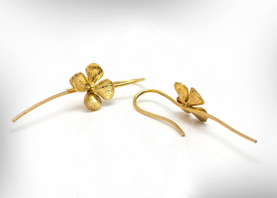 Flower Drop Earrings Bridal 9K Gold or 14K Gold Earrings | Etsy