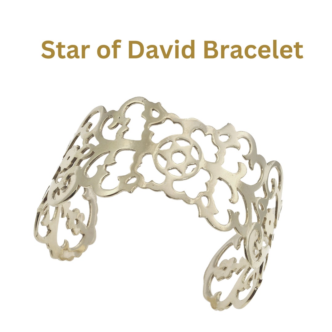 Magen David, Cuff Bracelet, Star of David Jewish Jewelry, Wide Sterling Silver Lace Bracelet ...