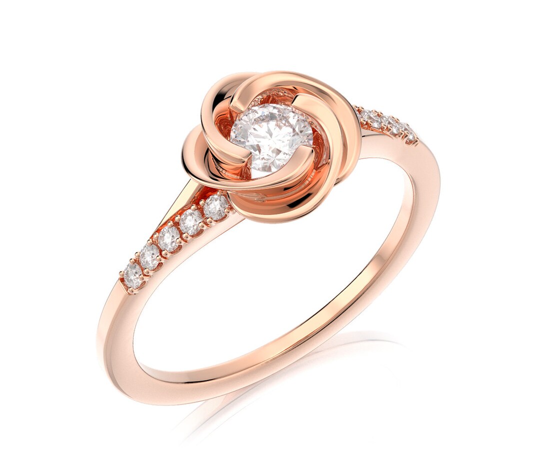 Unique Rose Engagement Ring for Women, 14k/18k Rose Gold & 0.35ct ...