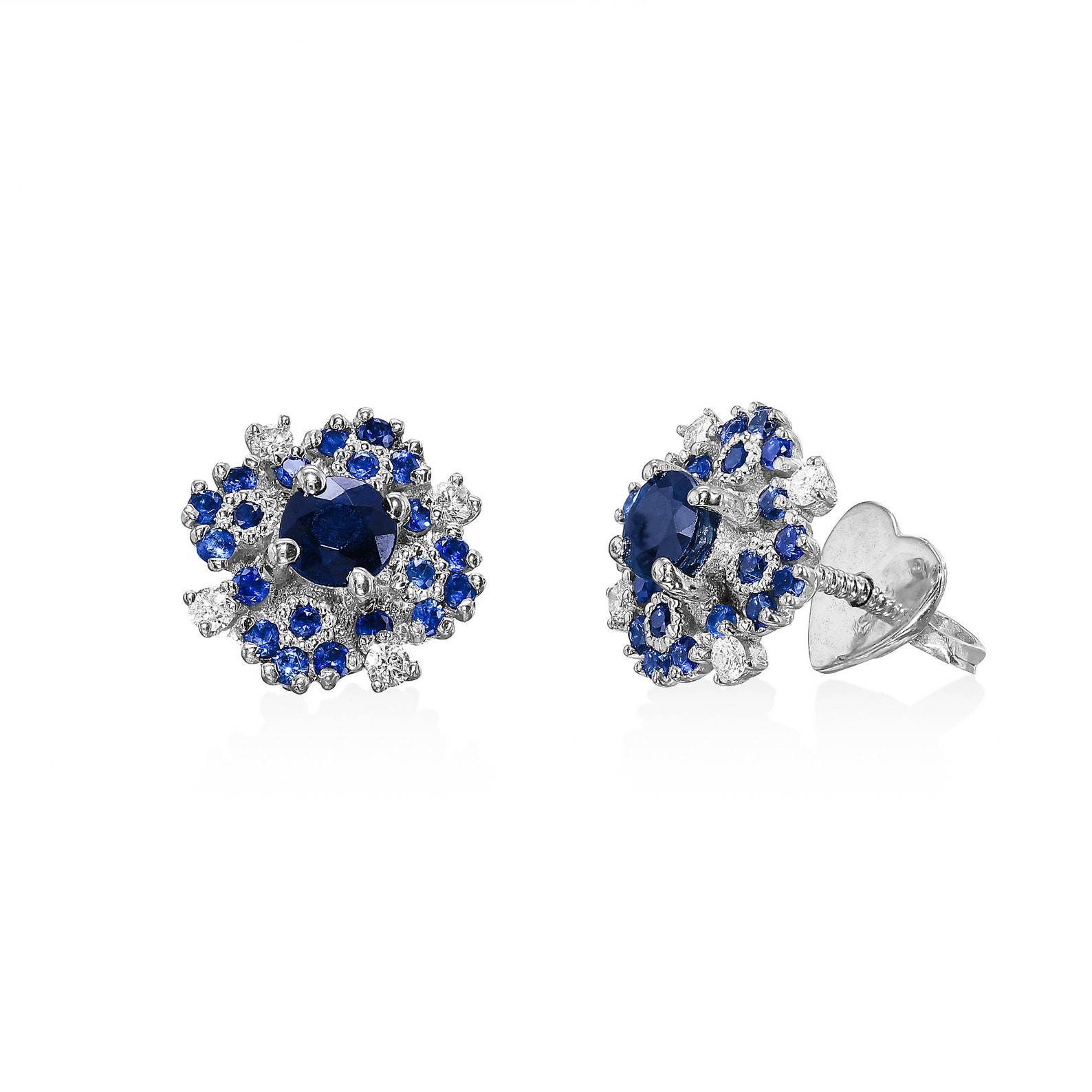 Sapphire and Diamonds Studs Earrings 14k Gold Studs for - Etsy