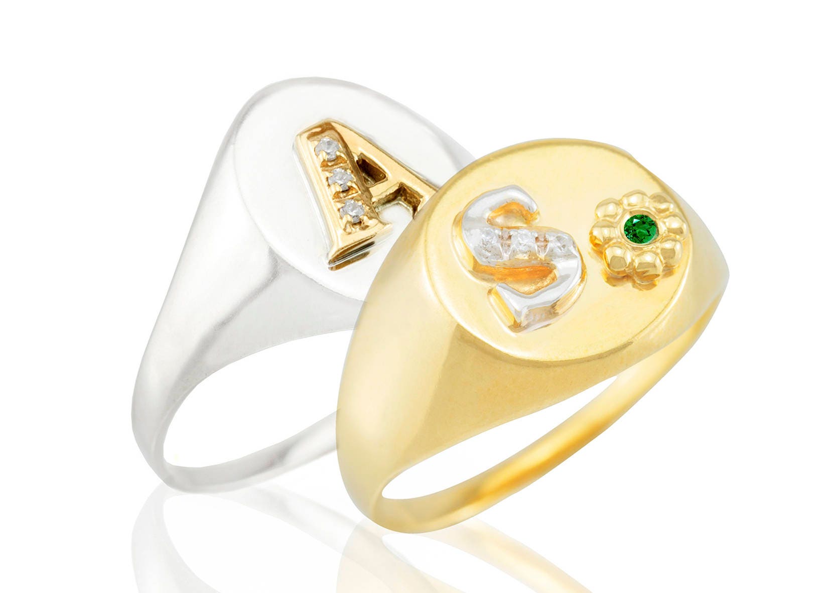 Initial Diamonds Letter Ring Gold plated Silver Signet Ring | Etsy