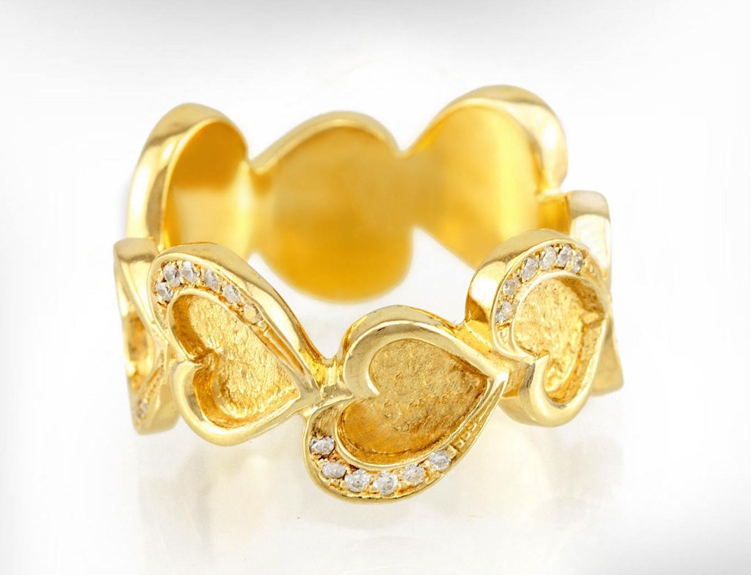 Unique One of A Kind Wedding Band, Heart Eternity Band, Wide 14K Yellow ...