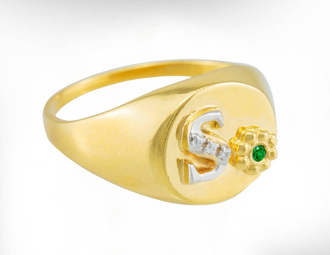 Initial Diamonds Letter Ring Gold plated Silver Signet Ring | Etsy