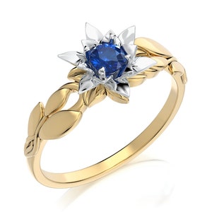 Unique Flower Engagement Ring, 14/18k Gold Nature Inspired Ring, Flower ...