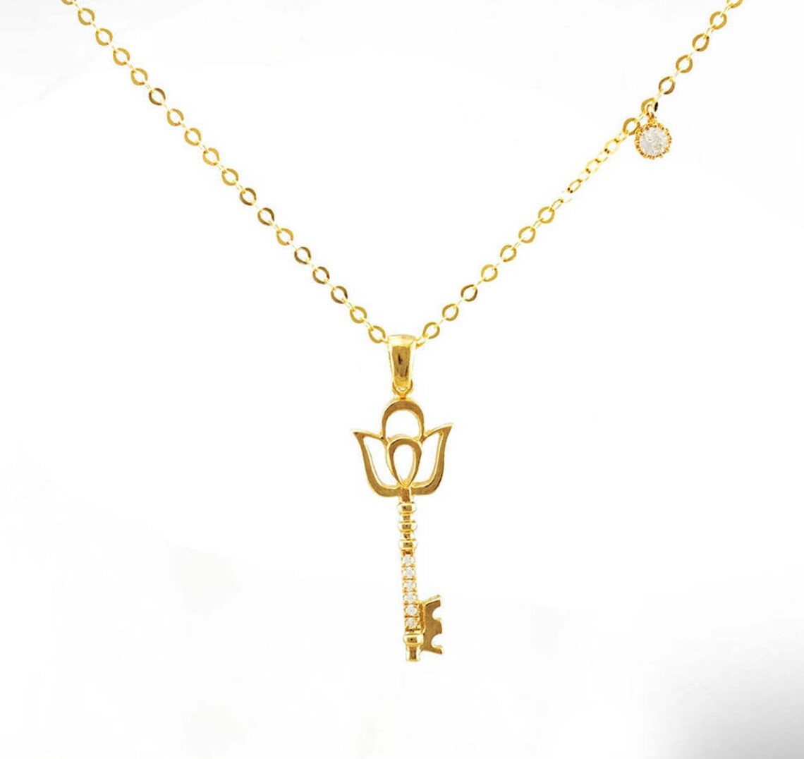 Key Pendant Necklace Women Gold and Diamonds Necklace 14k or - Etsy