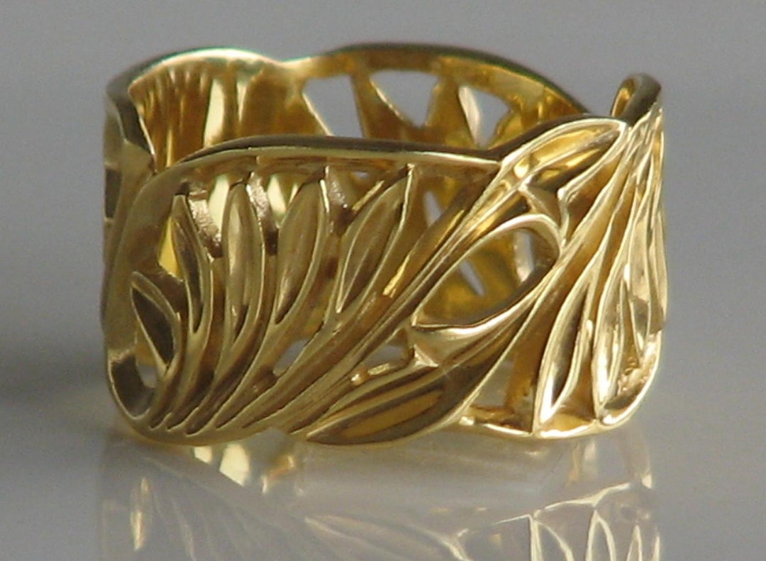 9k Gold Vintage Style Ring, Antique Stale Ring, Leaves Ring, Women Gift ...