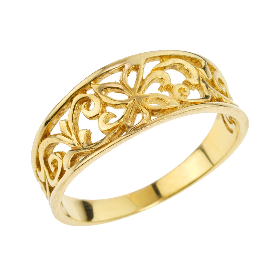 14k Yellow Gold Wedding Ring, Unique Wedding Ring Women, Personalized ...