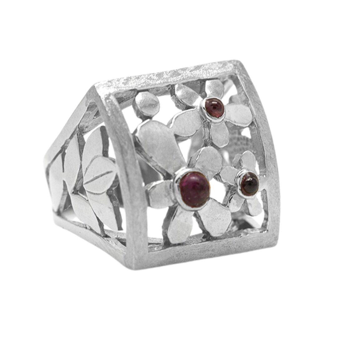 Big Statement Ring, Sterling Silver Floral Ring, Nature Ring, Wide Ring ...