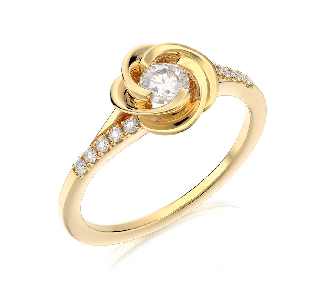 14/18K Gold Flower Engagement Ring, Vintage Flower Diamond Ring for ...
