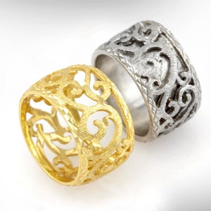 Lace Gold Ring, Vintage Gold Ring, Gift Ring for Women, Wide Gold Band ...