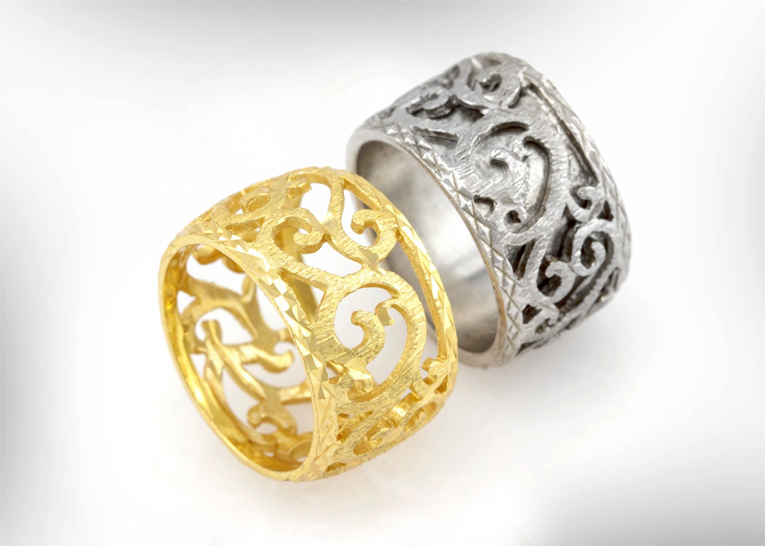 Lace Gold Ring Vintage Gold Ring Gift Ring for Women Wide - Etsy