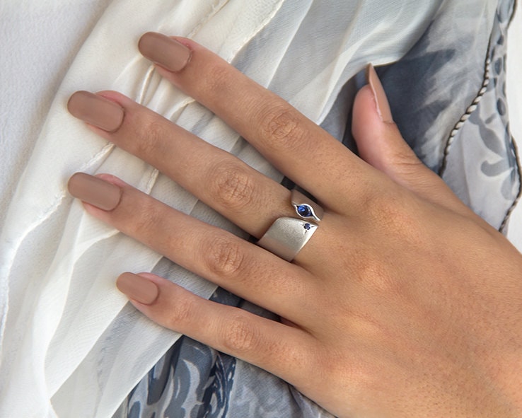 September Birthstone Ring, Statement Women Silver Ring, Sapphire ...