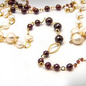 Garnet and Pearls Gemstones Necklace & Earrings Jewelry Set, Delicate ...
