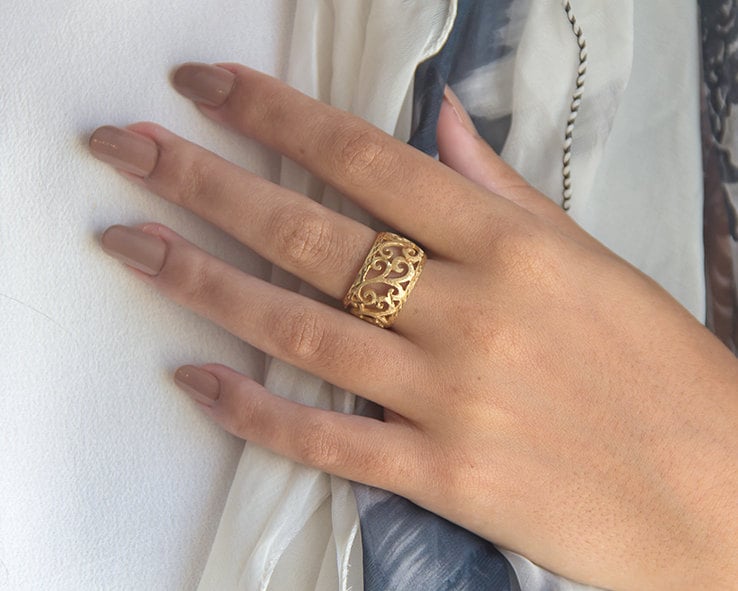 Lace Gold Ring Vintage Gold Ring Gift Ring for Women Wide - Etsy