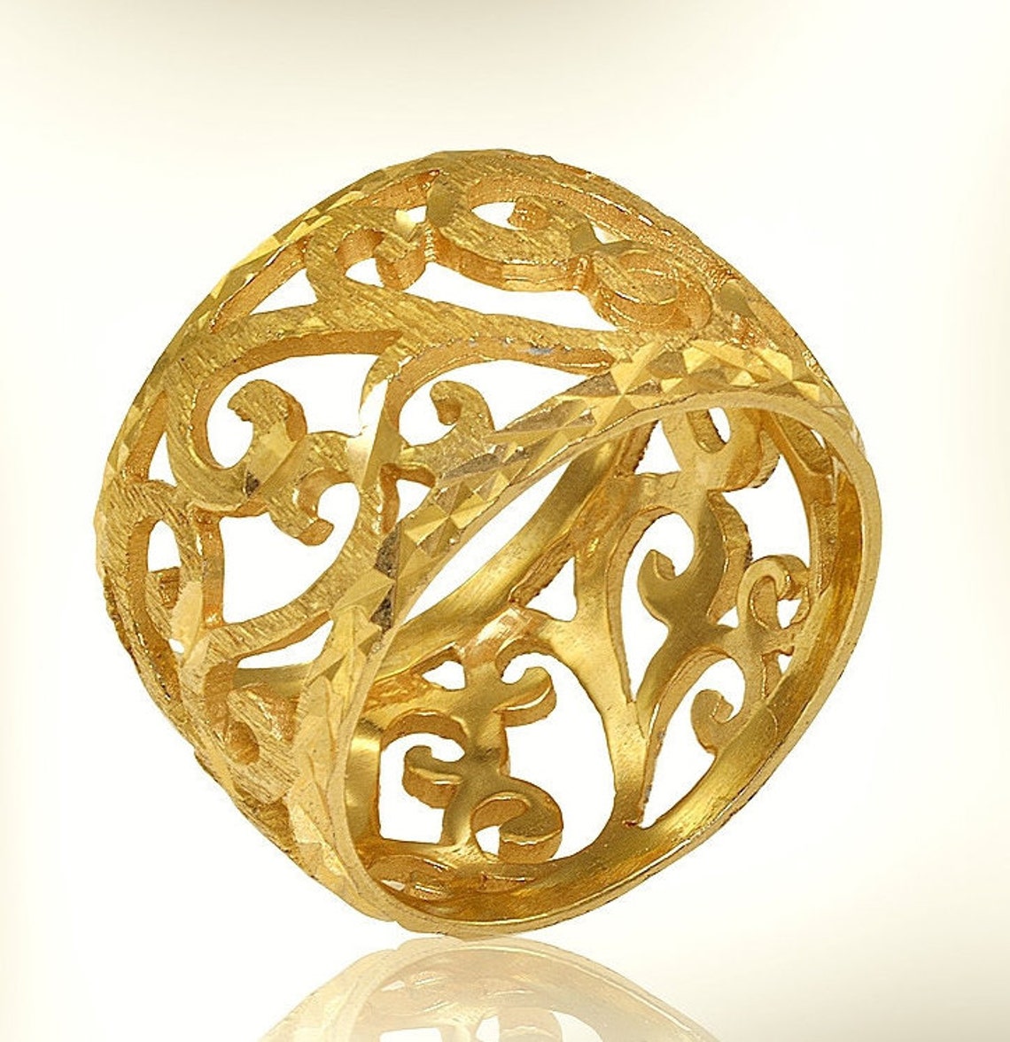 Lace Gold Ring Vintage Gold Ring Gift Ring for Women Wide - Etsy