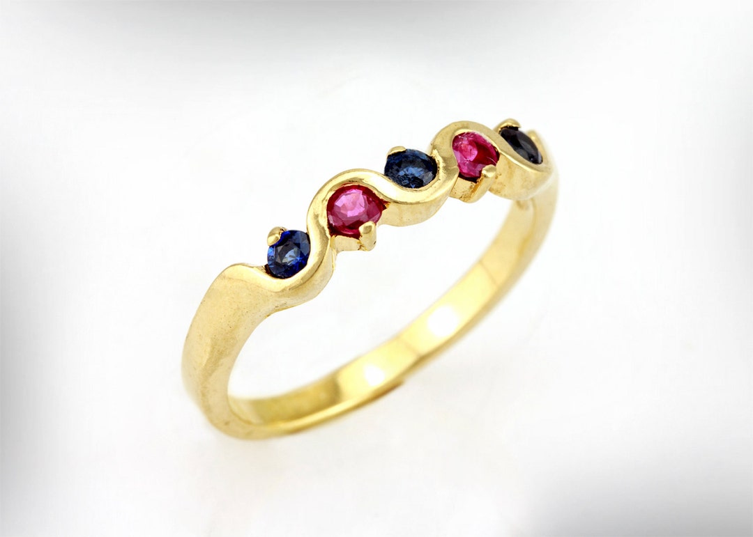 Sapphire and Ruby Unique Wedding Ring for Women, Gold and Birthstone ...