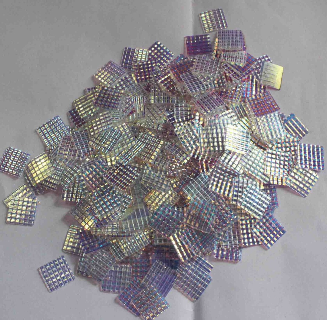 White Color, Square Shape Sequins for Hand Embroidery , Rainbow Effect ...