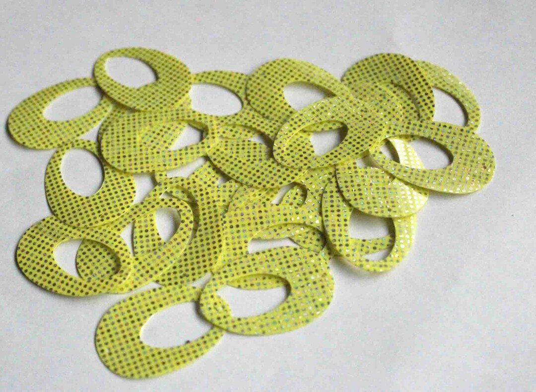 25 Tear Drop Shape/ Lime Green Color With Silver Dots Print Sequins ...