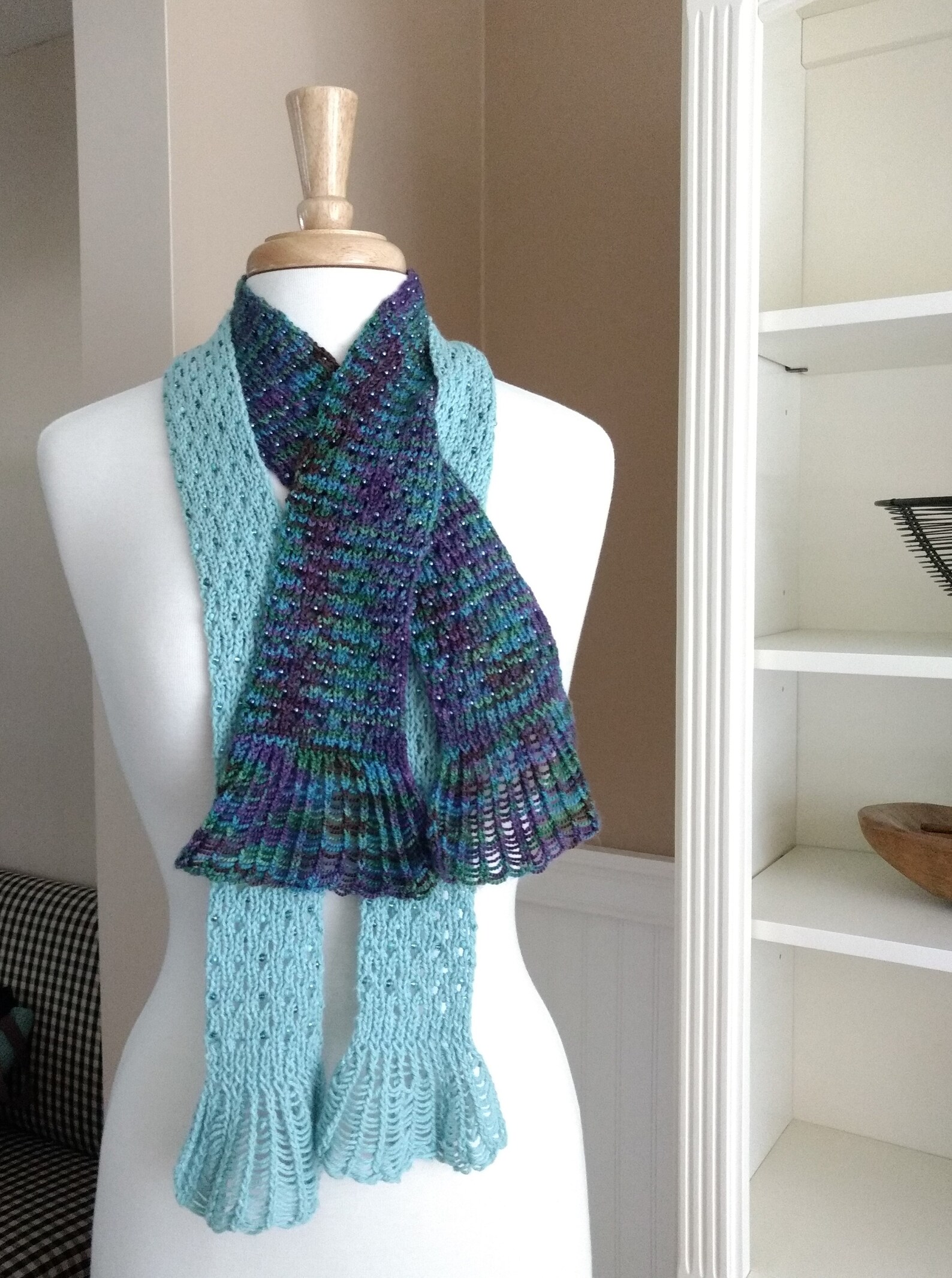 Knitting Pattern PDF Waterfall Lace Cravat Beaded Lace Scarf - Etsy