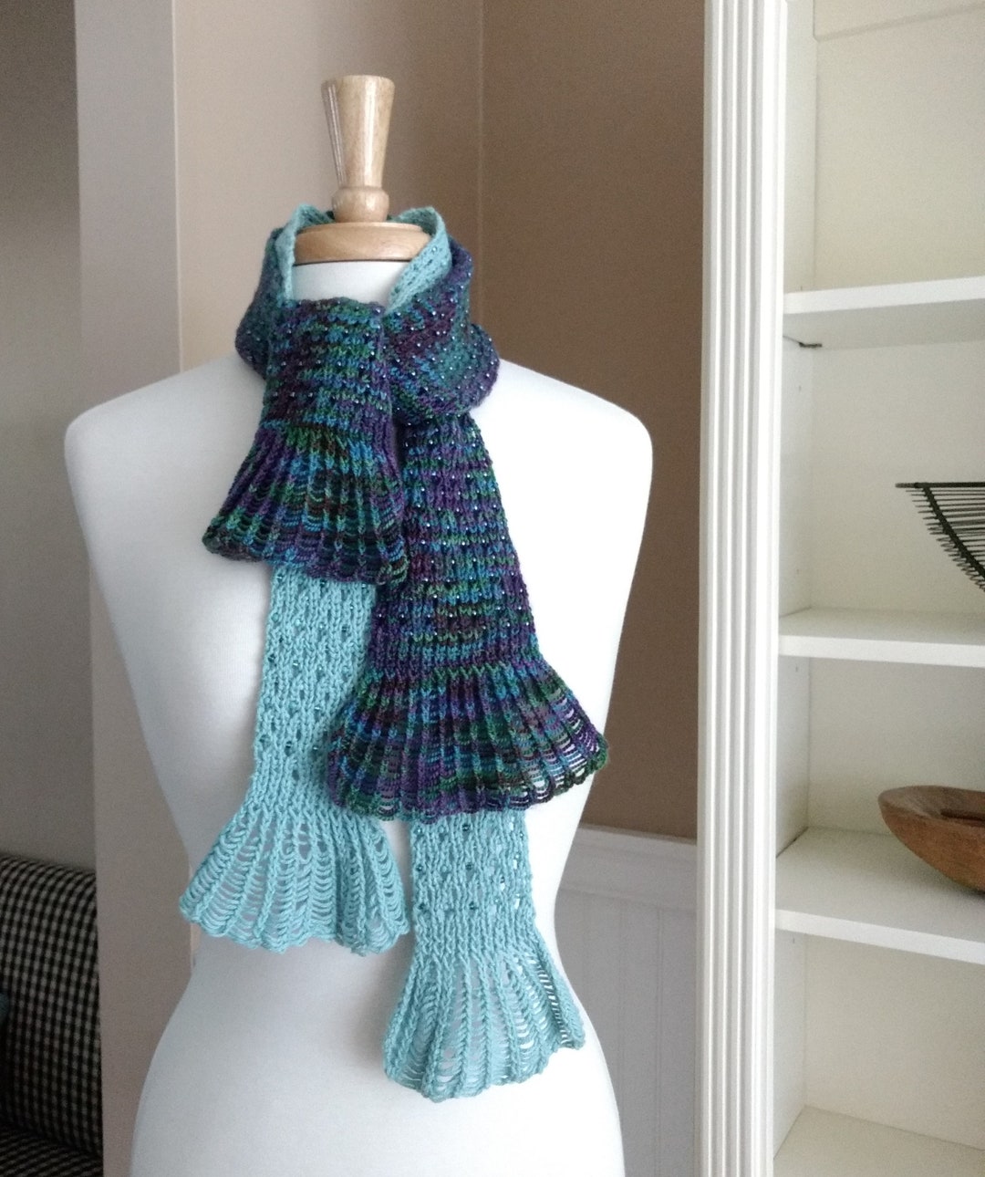 Knitting Pattern PDF Waterfall Lace Cravat Beaded Lace Scarf - Etsy