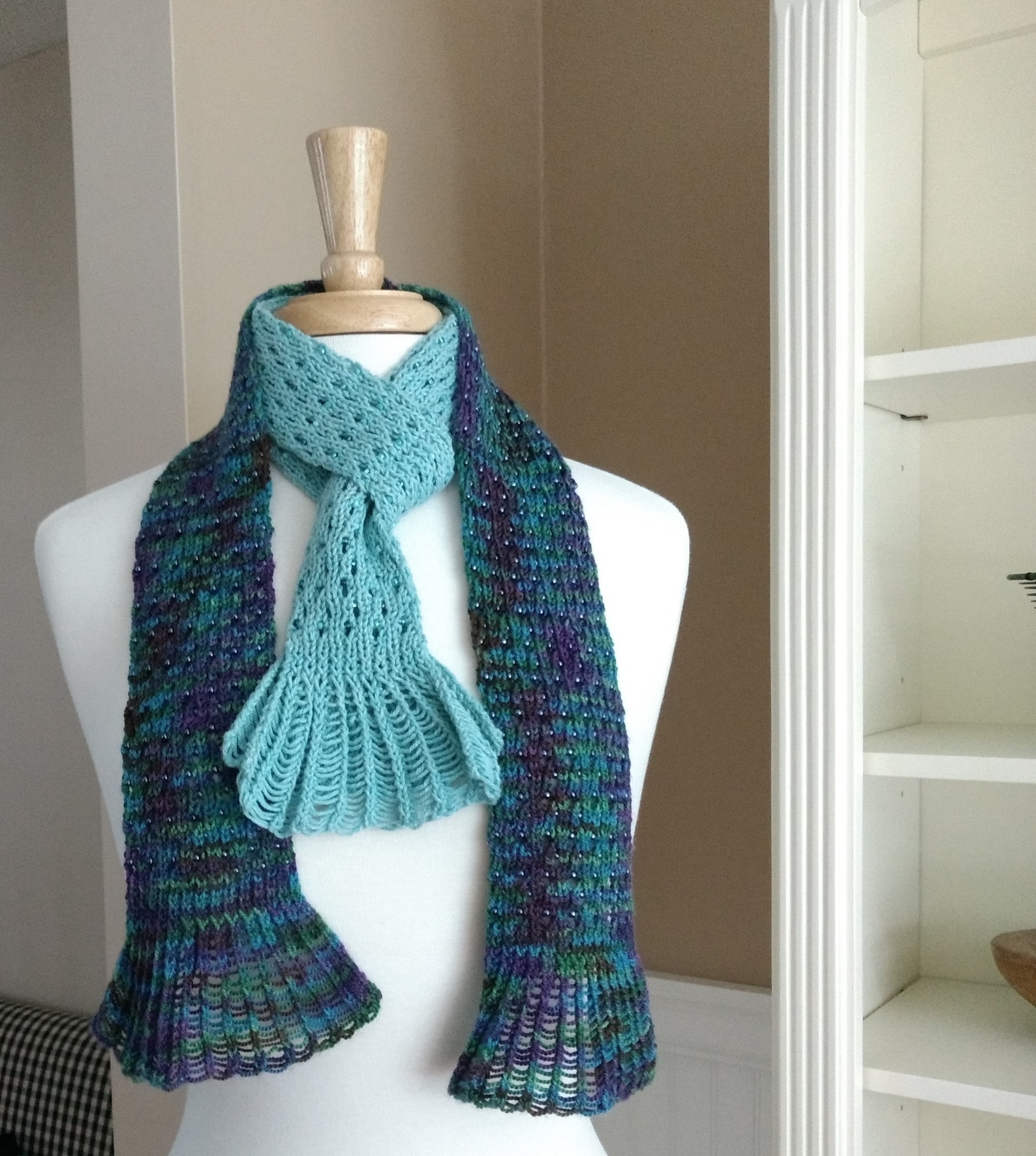 Knitting Pattern PDF Waterfall Lace Cravat Beaded Lace Scarf - Etsy