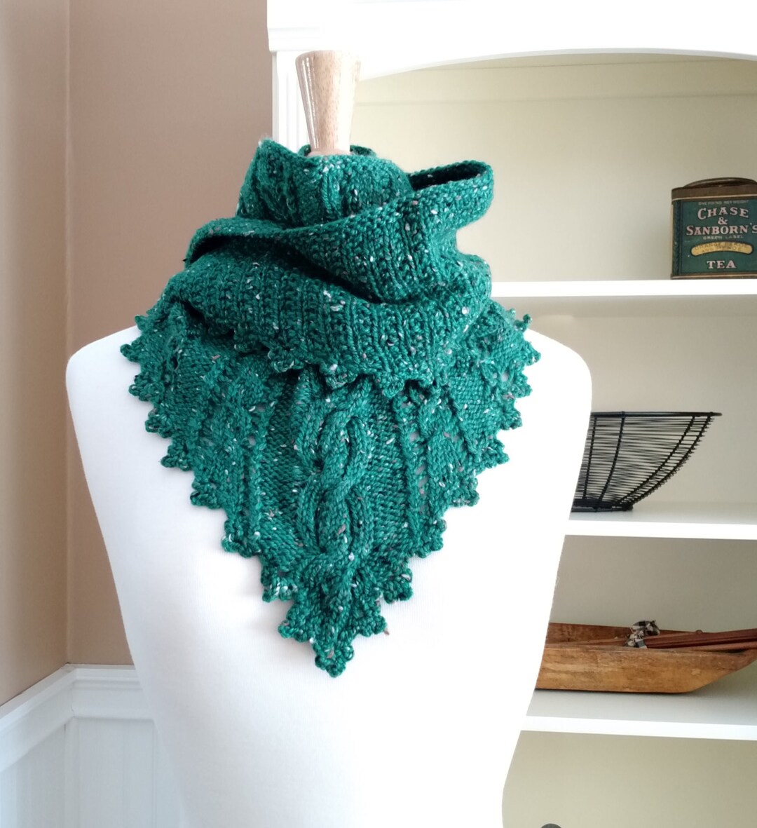 Knitting Pattern Shawl Wrap Cowl Clover Lace Cabled Shawlette With ...