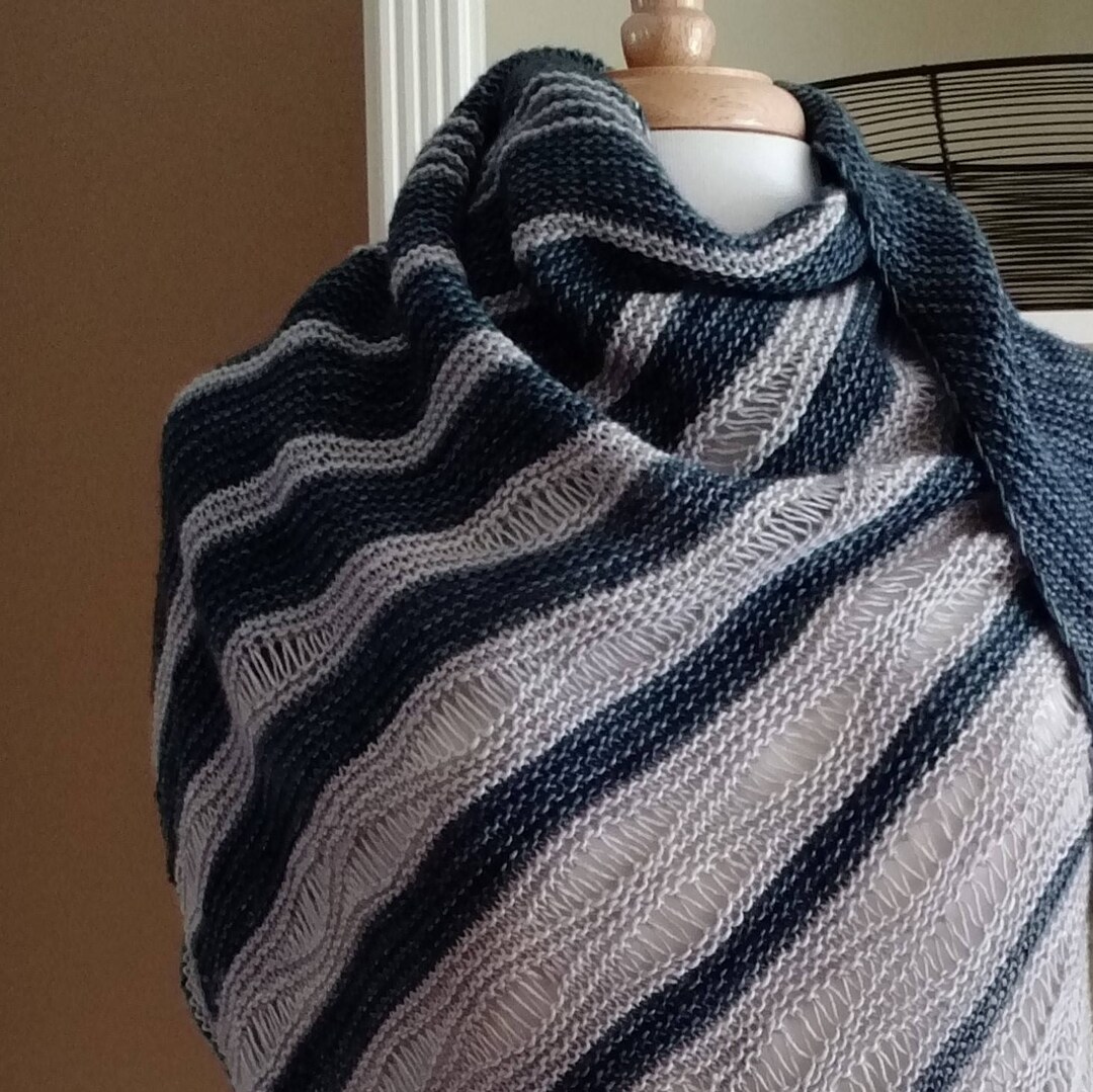 Knitting Pattern Easy Lace Shawl Asymmetric Striped Triangle Wrap Cowl ...
