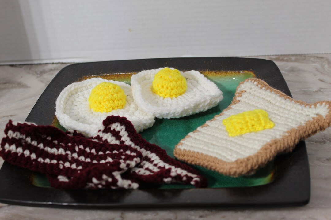 Crochet Breakfast, Crochet Fried Eggs Bacon and Toast, Crochet Toy ...